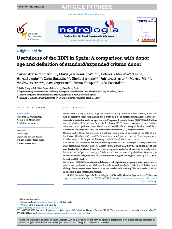 (PDF) Usefulness of the KDPI in Spain: A comparison with donor age and ...