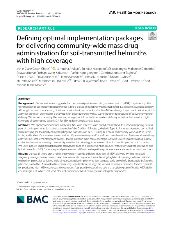 (PDF) Defining optimal implementation packages for delivering community-wide mass drug ...