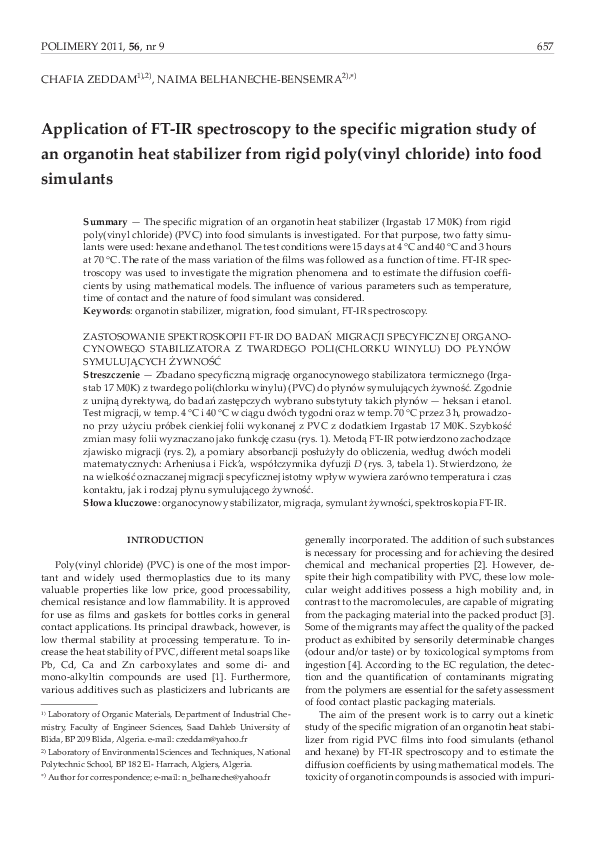(PDF) Application of FT-IR spectroscopy to the specific migration study ...