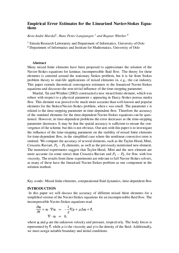 (PDF) Empirical Error Estimates for the Linearized Navier-Stokes Equa-tions