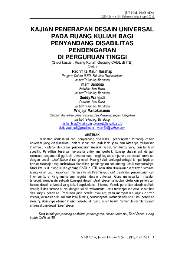 (PDF) KAJIAN PENERAPAN DESAIN UNIVERSAL PADA RUANG KULIAH BAGI ...