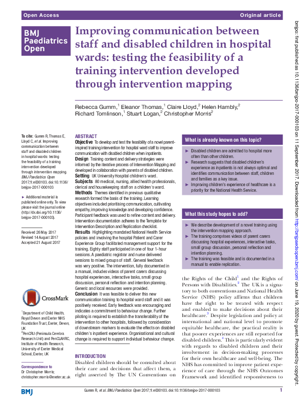 (PDF) Improving communication between staff and disabled children in ...