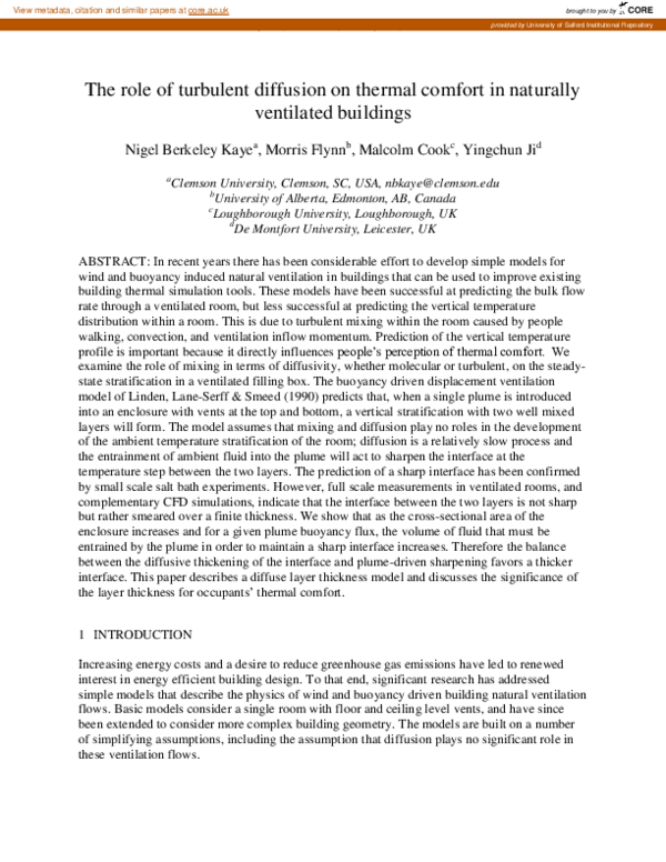 (PDF) The role of turbulent diffusion on thermal comfort in naturally ...