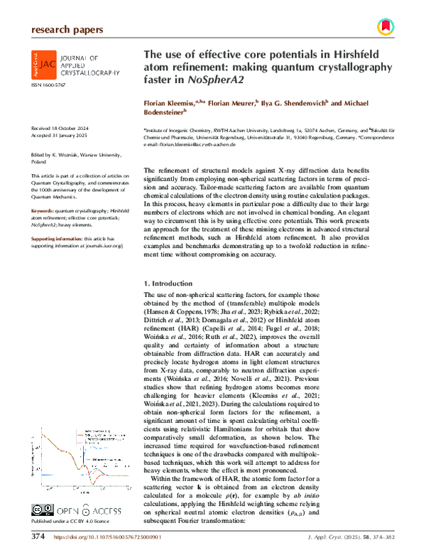 (PDF) The use of effective core potentials in Hirshfeld atom refinement ...