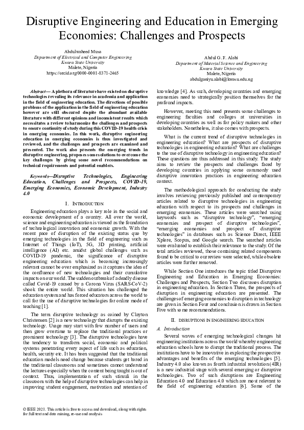 (PDF) Disruptive Engineering and Education in Emerging Economies ...