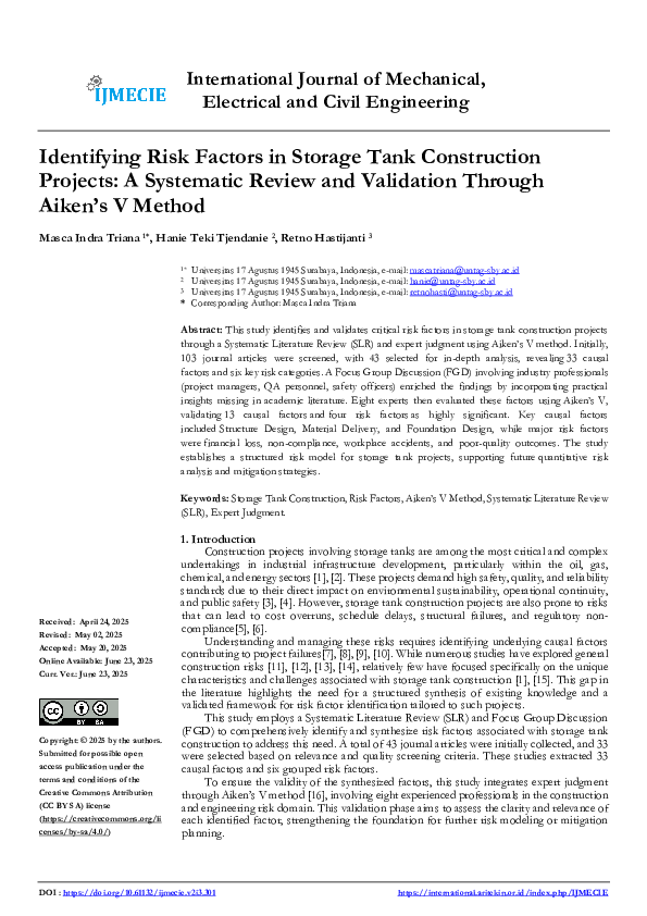 (PDF) Identifying Risk Factors in Storage Tank Construction Projects: A ...
