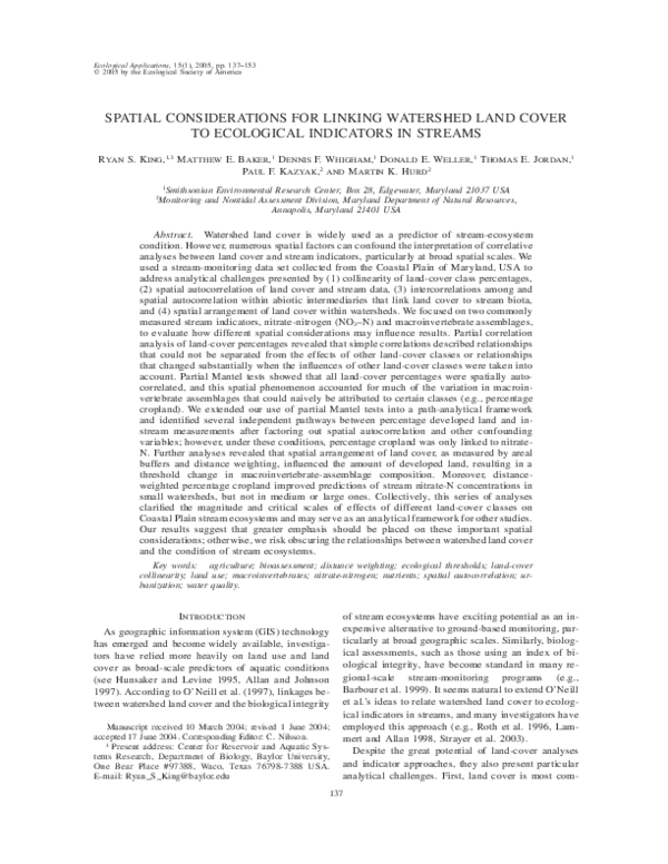 (PDF) Spatial Considerations for Linking Watershed Land Cover to ...