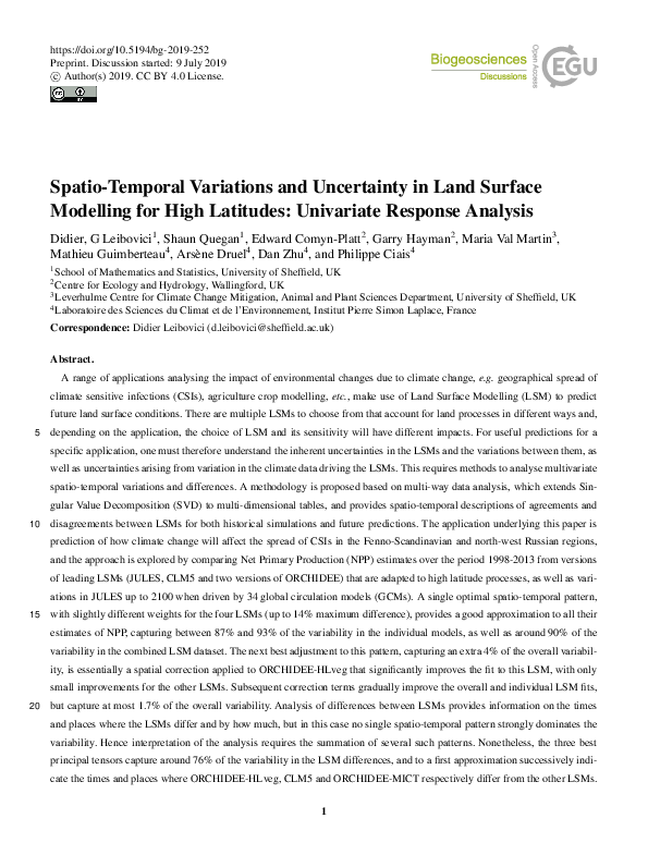 (PDF) Spatio-Temporal Variations and Uncertainty in Land Surface ...
