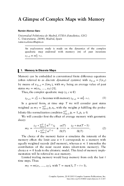 (PDF) A Glimpse of Complex Maps with Memory