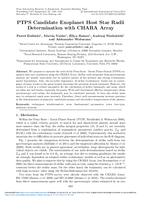 (PDF) PTPS Candidate Exoplanet Host Star Radii Determination with CHARA ...