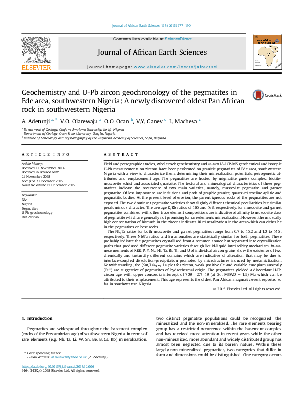 (PDF) Geochemistry and U-Pb zircon geochronology of the pegmatites in ...