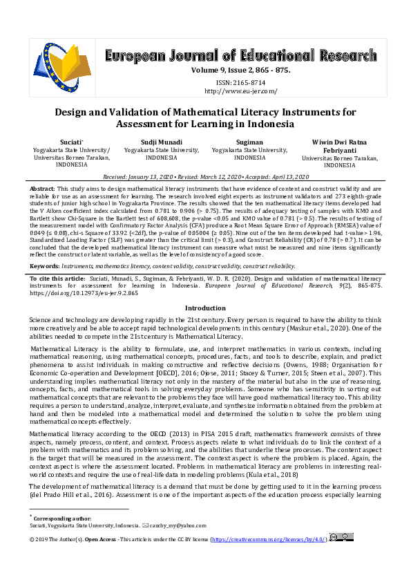 (PDF) Design and Validation of Mathematical Literacy Instruments for ...