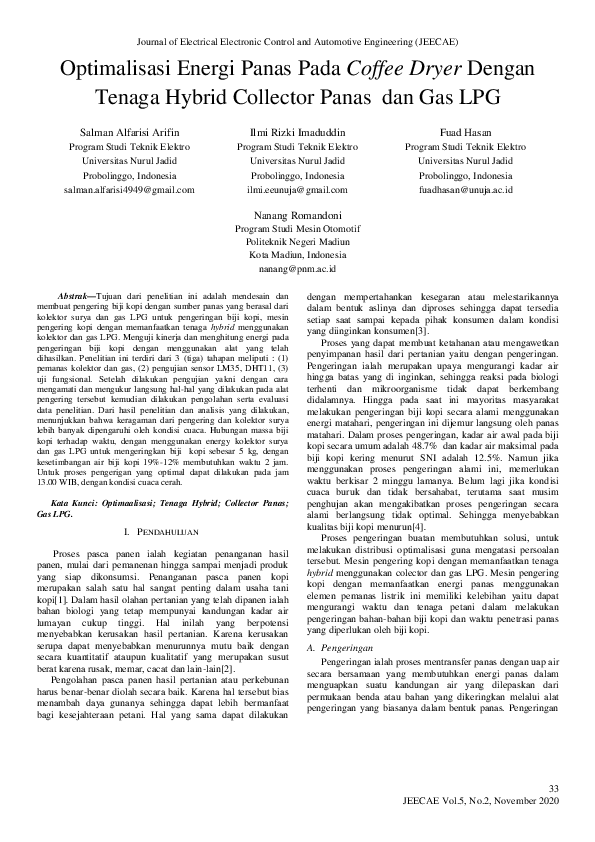 (PDF) Optimalisasi Energi Panas Pada Coffee Dryer Dengan Tenaga Hybrid ...