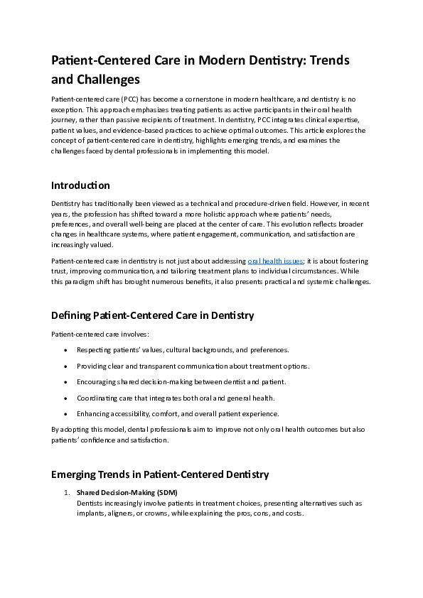 (PDF) Patient-Centered Care in Modern Dentistry: Trends and Challenges