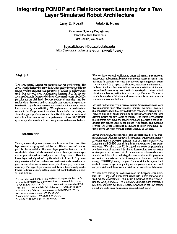 (PDF) Integrating POMDP and reinforcement learning for a two layer ...