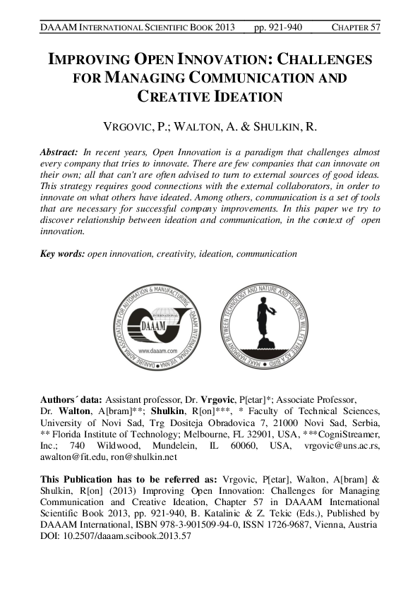 (PDF) Improving Open Innovation: Challenges for Managing Communication ...