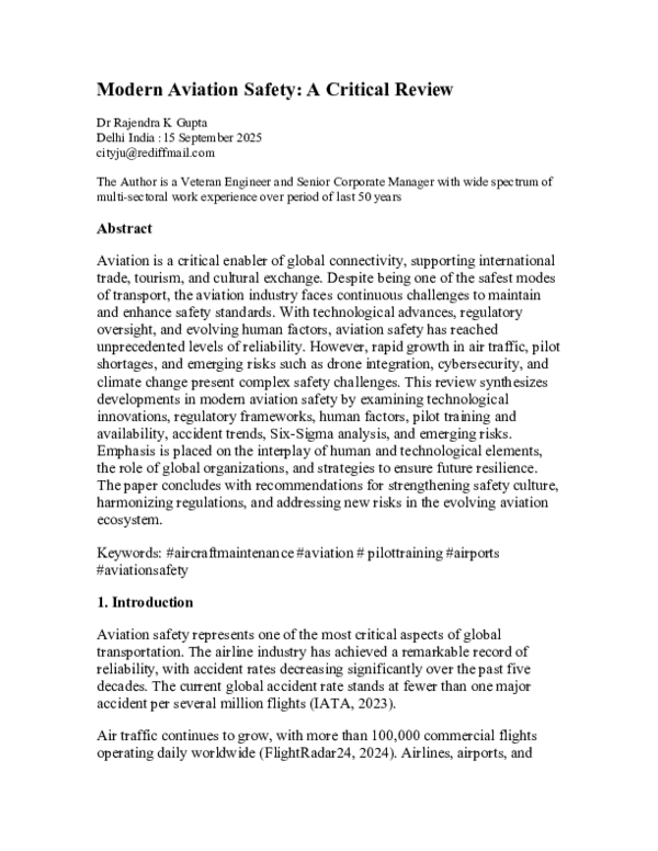 (PDF) Modern Aviation Safety: A Critical Review