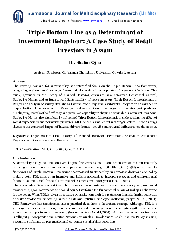 (PDF) Triple Bottom Line as a Determinant of Investment Behaviour: A ...
