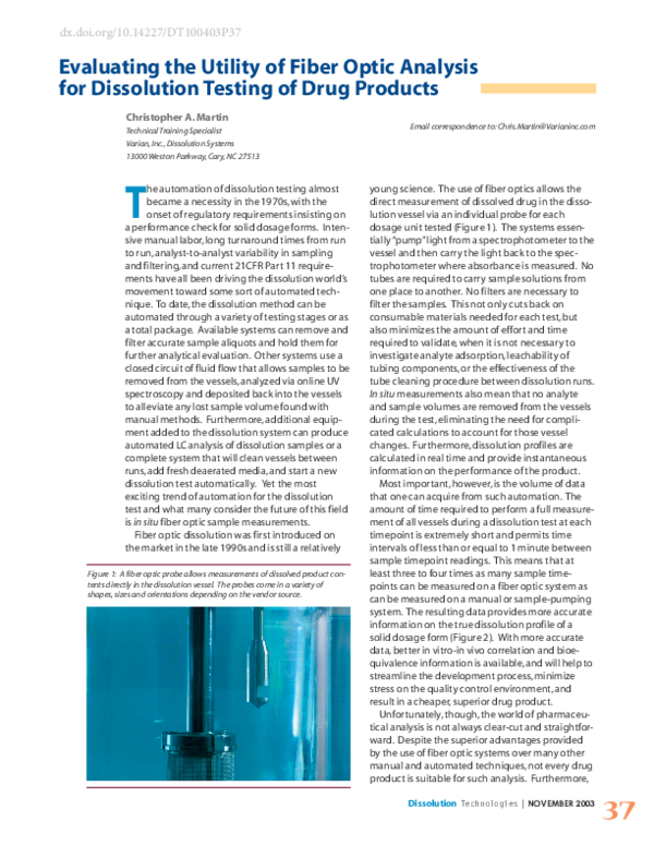 (PDF) Evaluating the Utility of Fiber Optic Analysis for Dissolution ...