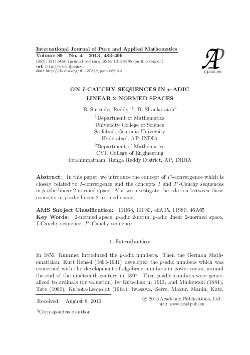 (PDF) ON $I$-CAUCHY SEQUENCES IN $p$-ADIC LINEAR $2$-NORMED SPACES