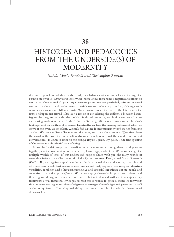 (PDF) Histories and Pedagogics from the Underside(s) of Modernity