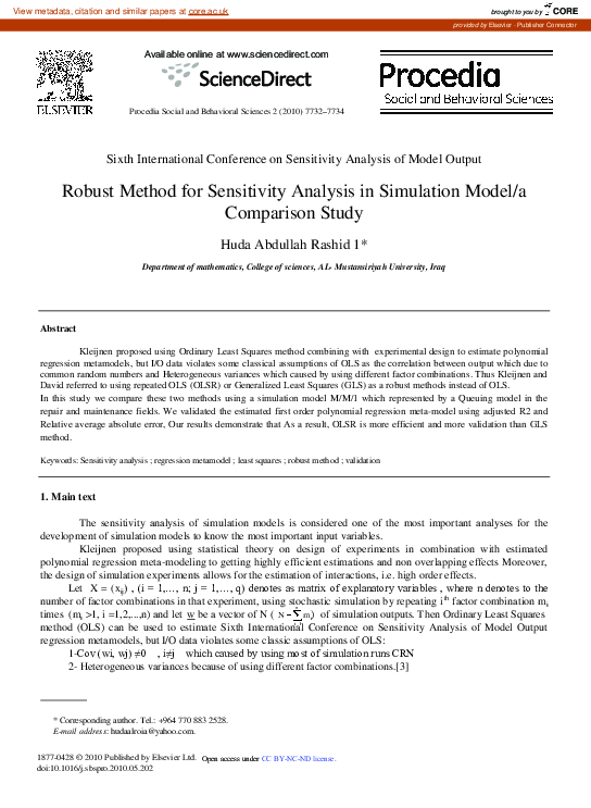 (PDF) Robust Method for Sensitivity Analysis in Simulation Model/a ...