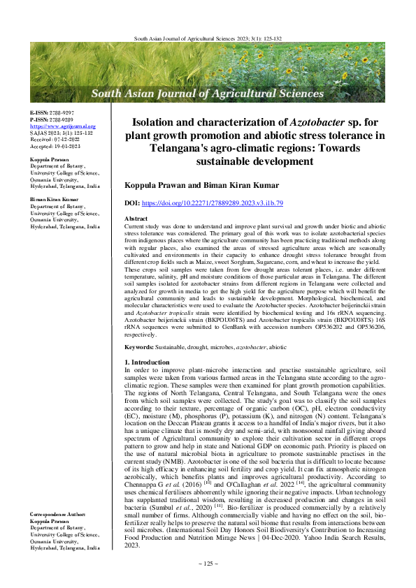 (PDF) Isolation and characterization of Azotobacter sp. for plant ...