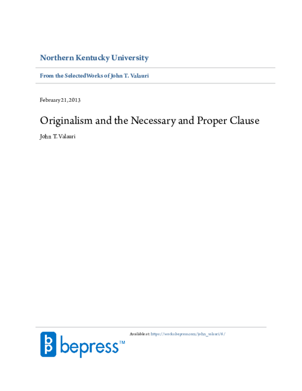 (PDF) Originalism and the Necessary and Proper Clause