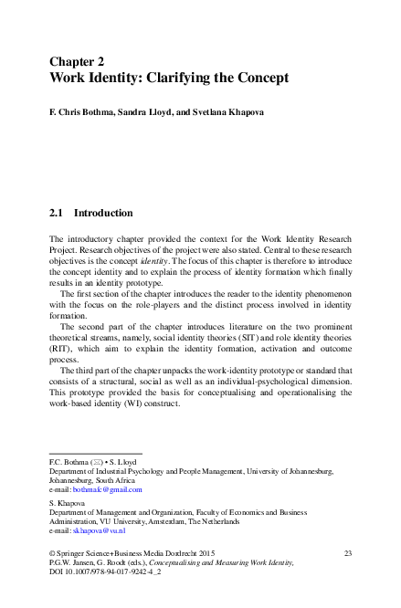 (PDF) Work Identity: Clarifying the Concept