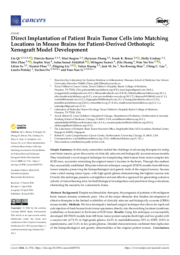 (PDF) Direct Implantation of Patient Brain Tumor Cells into Matching ...