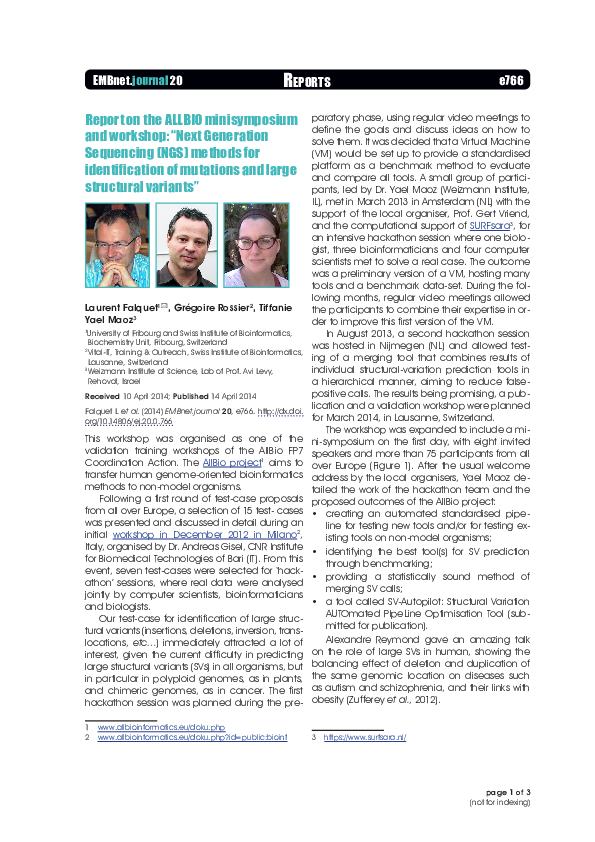 (PDF) Report on the ALLBIO minisymposium and workshop: "Next Generation ...