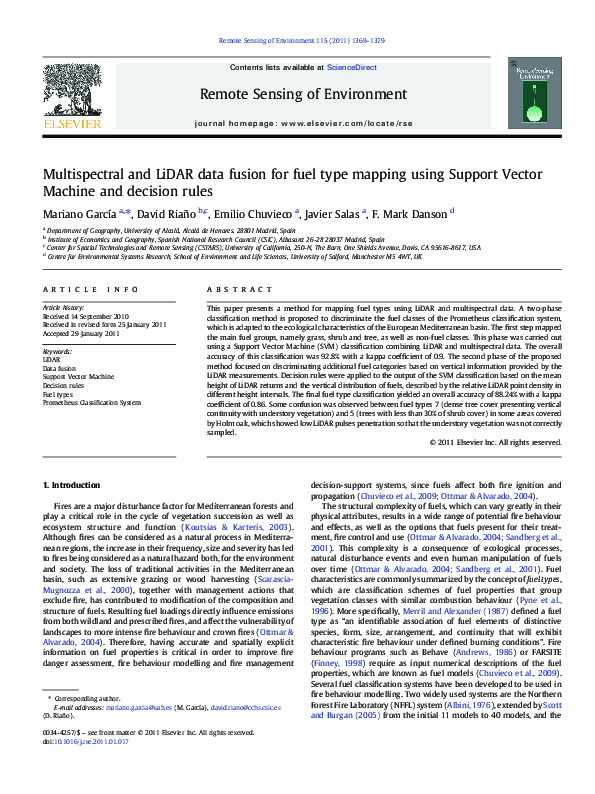 (PDF) Multispectral and LiDAR data fusion for fuel type mapping using Support Vector Machine and ...