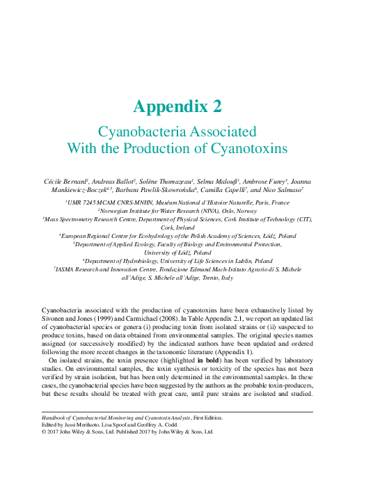 (PDF) Appendix 2: Cyanobacteria Associated With the Production of Cyanotoxins