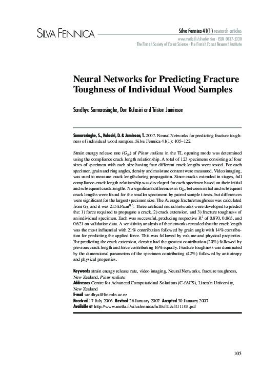 Pdf Neural Networks For Predicting Fracture Toughness Of Individual Wood Samples