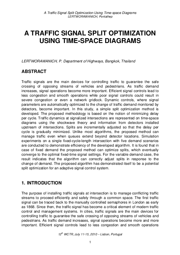 (PDF) A Traffic Signal Split Optimization using Time-space Diagrams