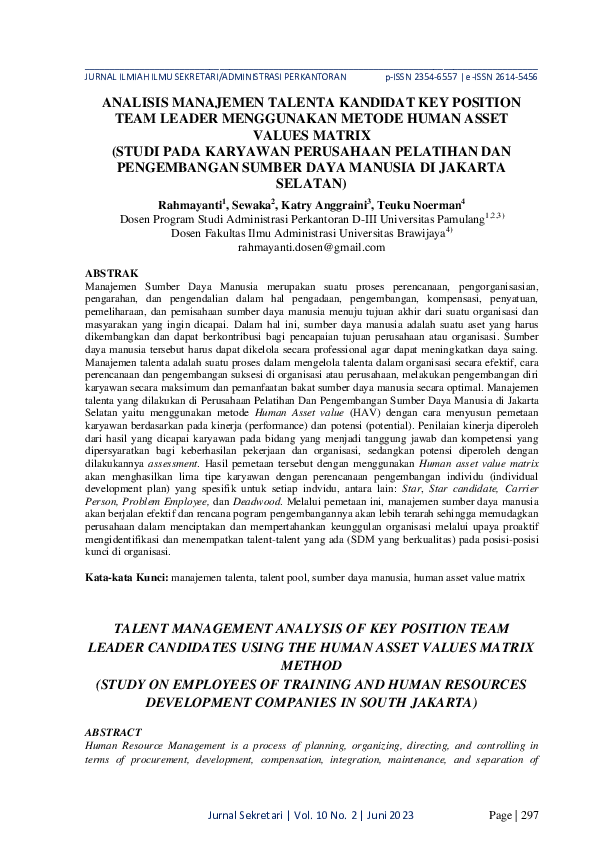 (PDF) Analisis Manajemen Talenta Kandidat Key Position Team Leader ...
