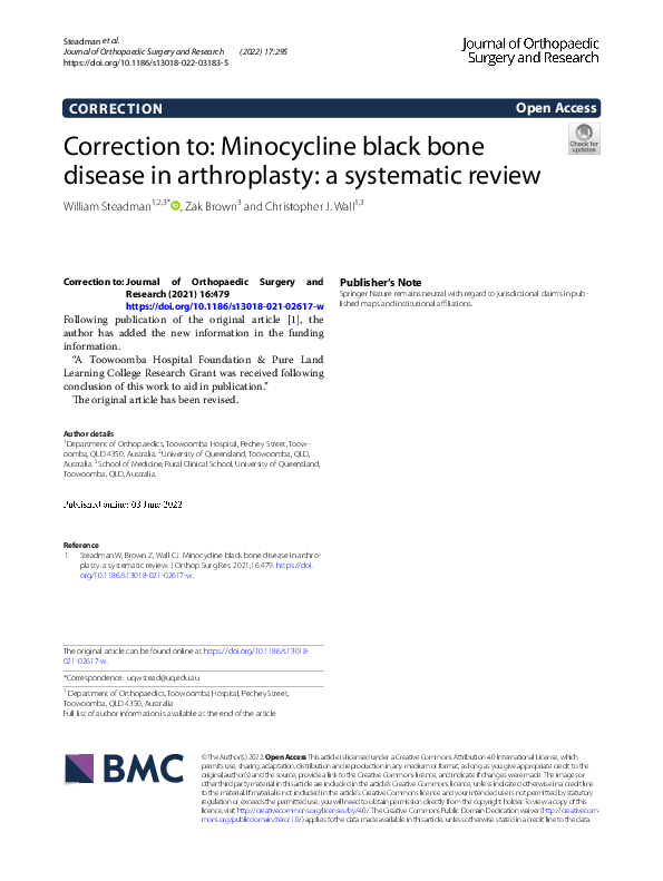(PDF) Correction to: Minocycline black bone disease in arthroplasty: a ...