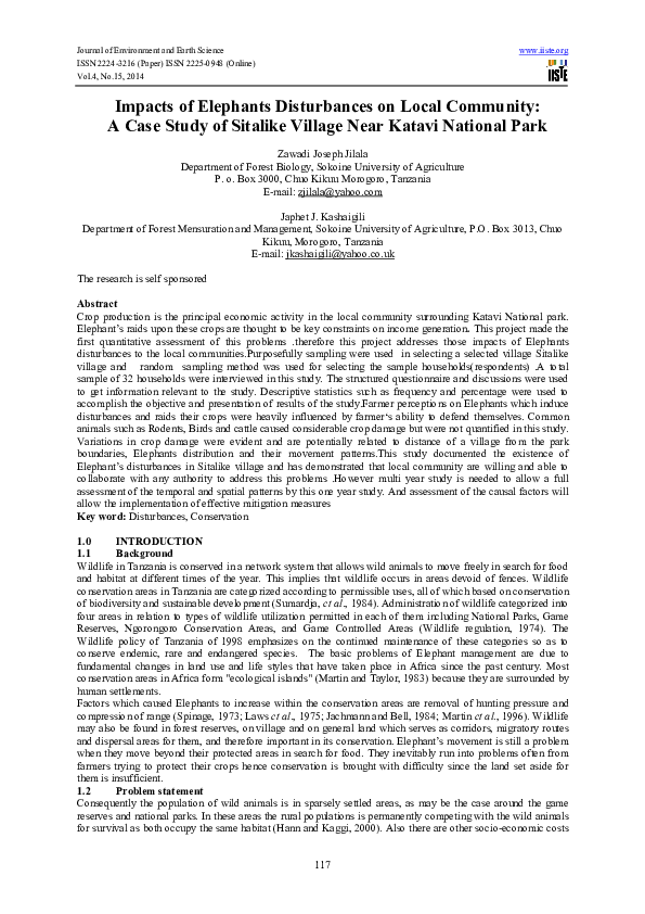 (PDF) Impacts of Elephants Disturbances on Local Community: A Case ...