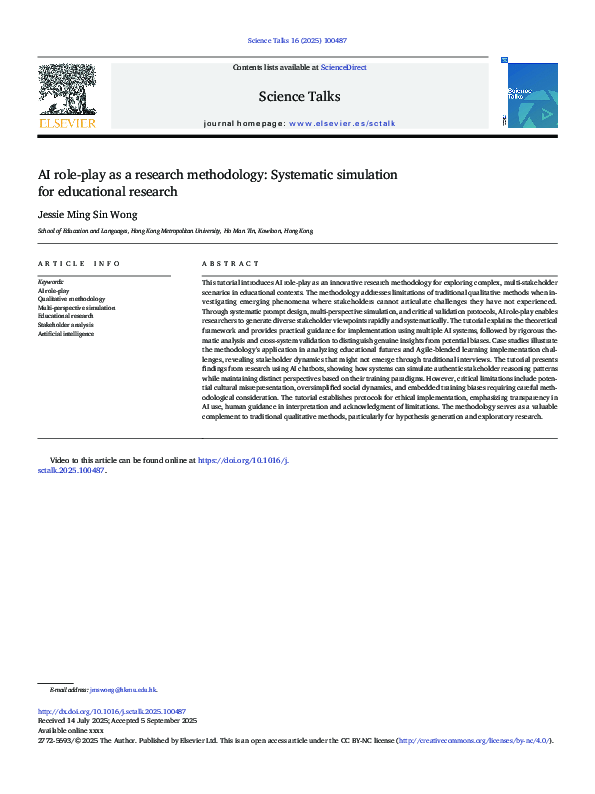 (PDF) AI role-play as a research methodology: Systematic simulation for educational research