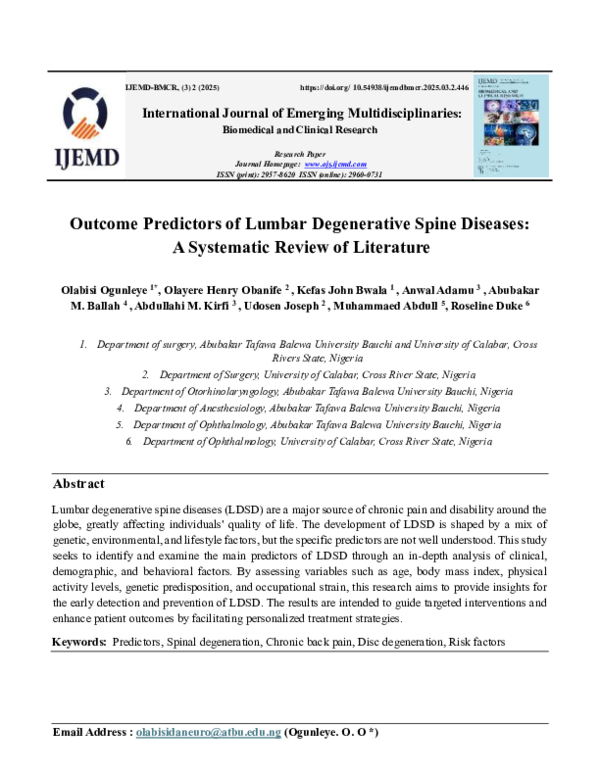 (PDF) Outcome Predictors of Lumbar Degenerative Spine Diseases: A ...