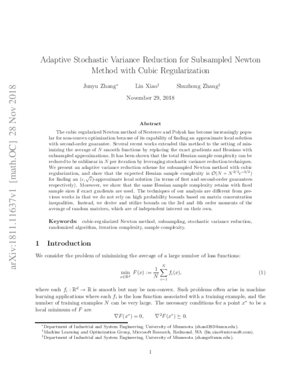 (PDF) Adaptive Stochastic Variance Reduction for Subsampled Newton ...