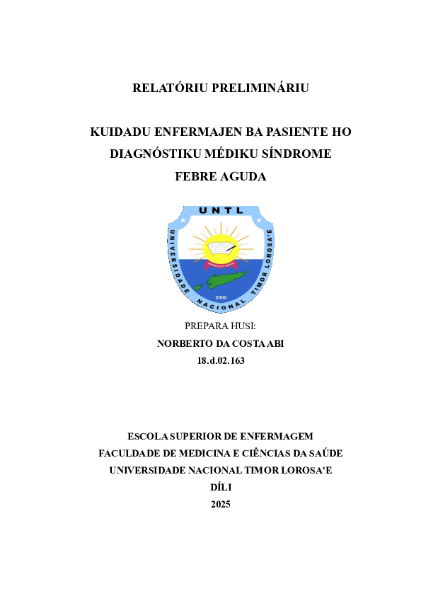 (PDF) RELATÓRIU PRELIMINÁRIU KUIDADU ENFERMAJEN BA PASIENTE HO ...