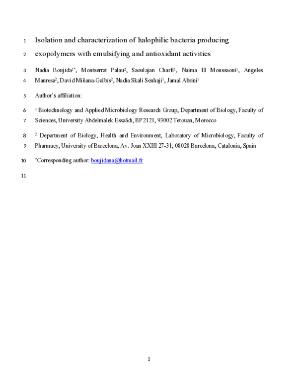 (PDF) Isolation and characterization of halophilic bacteria producing exopolymers with ...