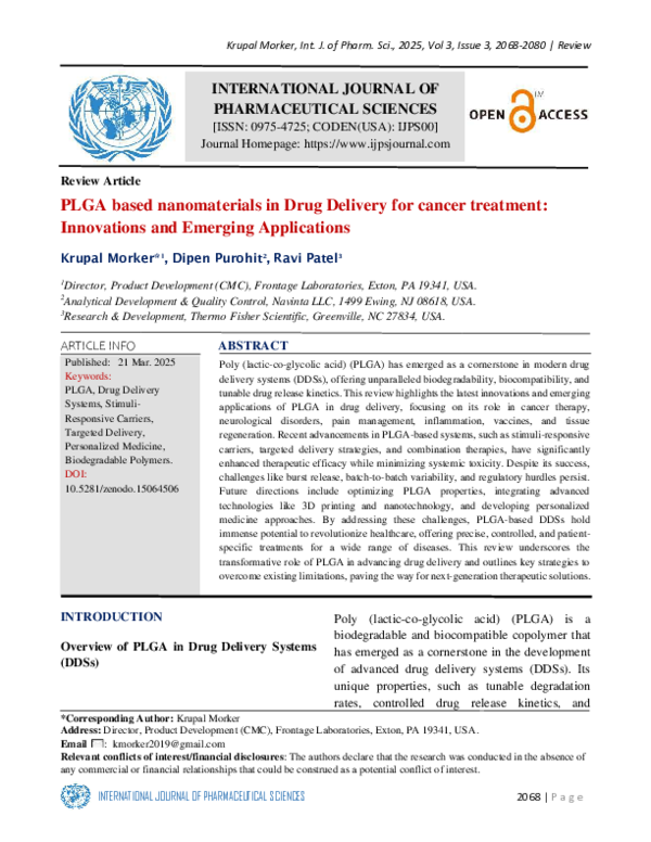 (PDF) PLGA-based nanomaterials in Drug Delivery for Cancer Treatment ...