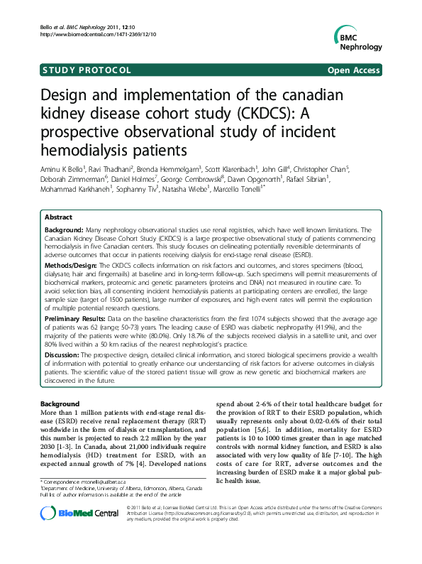 (PDF) Design and implementation of the canadian kidney disease cohort ...