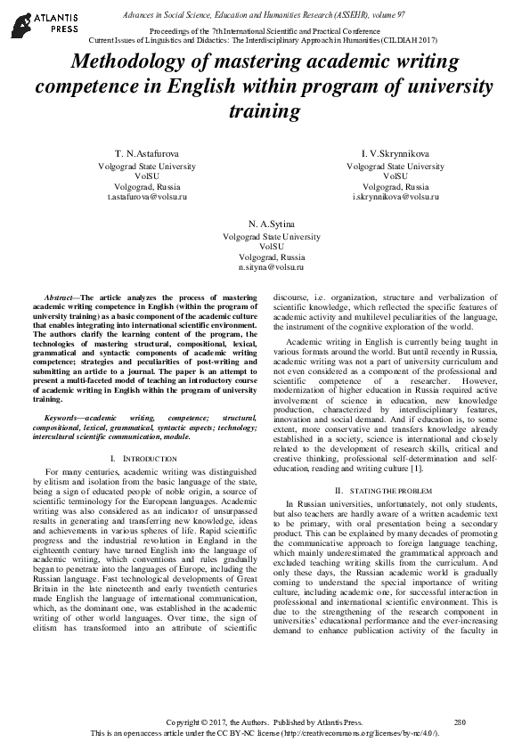 (PDF) Methodology of mastering academic writing competence in English ...