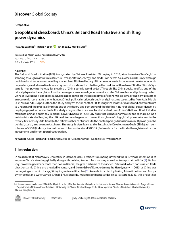 (PDF) Geopolitical chessboard: China's Belt and Road Initiative and ...