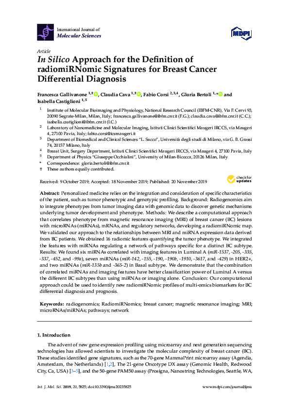 (PDF) In Silico Approach for the Definition of radiomiRNomic Signatures ...