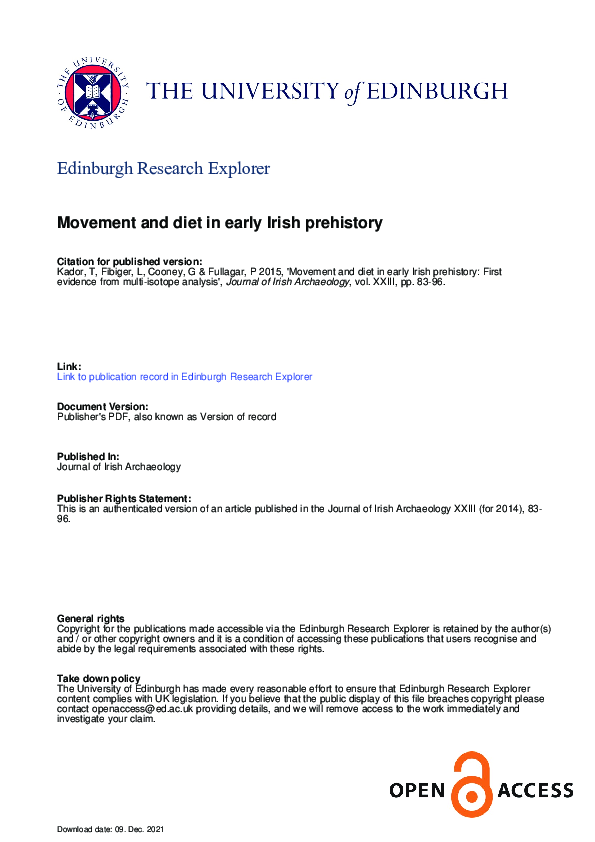 (PDF) Movement and diet in early Irish prehistory: First evidence from ...
