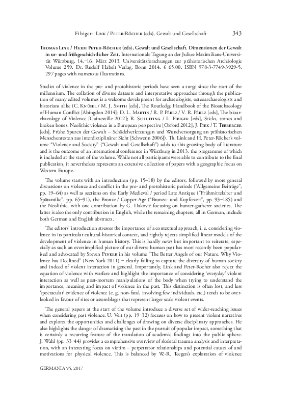 (PDF) Thomas Link / Heidi Peter-Röcher (eds), Gewalt und Gesellschaft ...